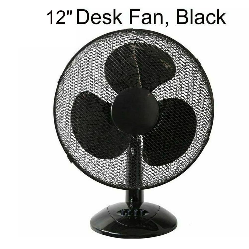 BLACK 12" INCH DESK TOP COOLING FAN WITH 3 BLADES RADIAL GRILL 3 SPEED ...