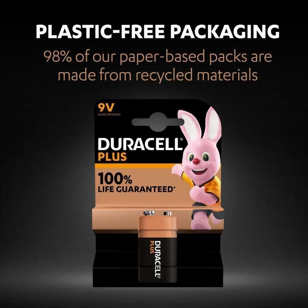Duracell 9V Plus Battery PP3 6LR61 MN1604B1P Alkaline Battery Long ...