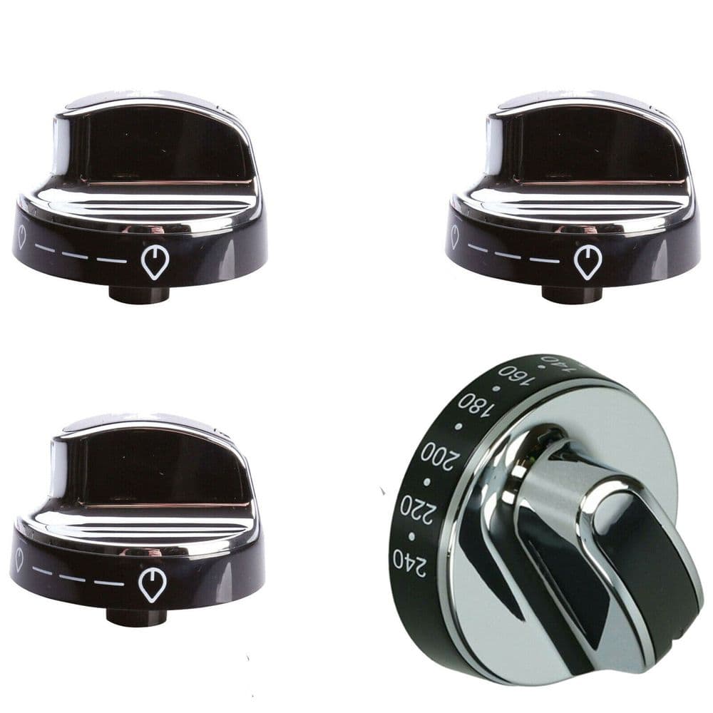 For Stoves New World Cooker Burner Gas Hob Knob Set 3 x Burner 1 x Oven ...