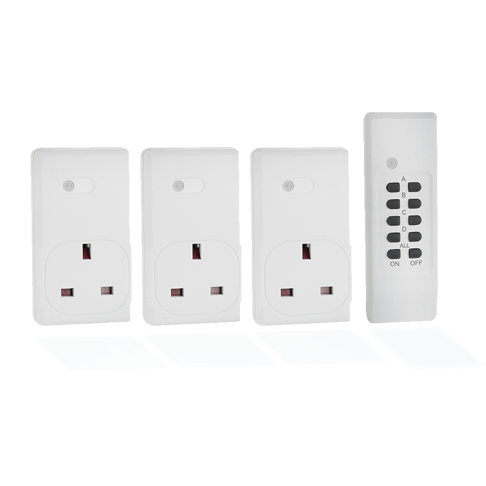 Pack Of 3 Wireless Remote Control Mains Sockets 20m Range With Remote White