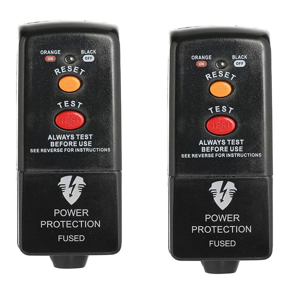 RCD Mains Safety Plug Adaptor Double Pole Red Contact Break Switch x 2 Pack
