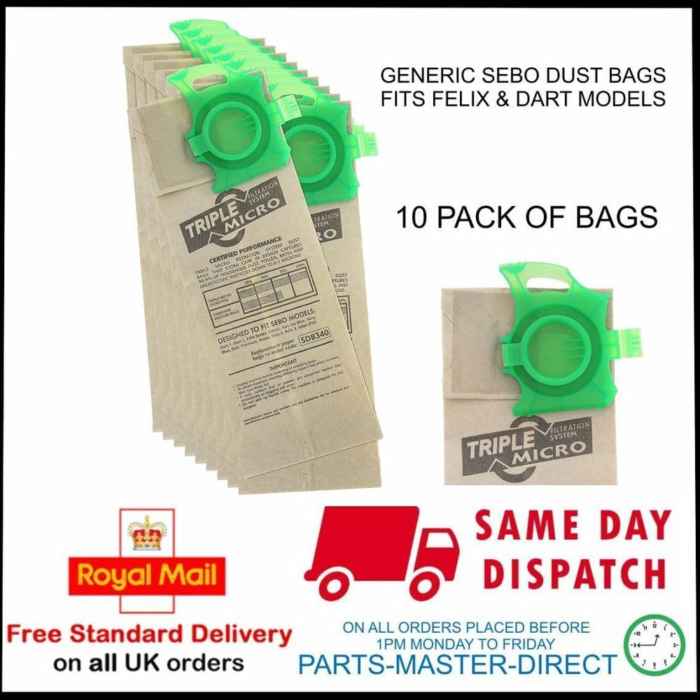 Sebo Dust Paper Bags 7029ER for Felix And Dart Vacuum Cleaner 10 Pack