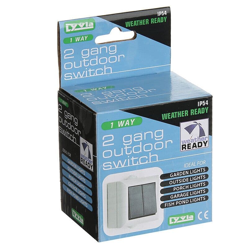 Two packs IP54 Wall Switch 2 Gang 1 Way Weatherproof Switch White 240V ...