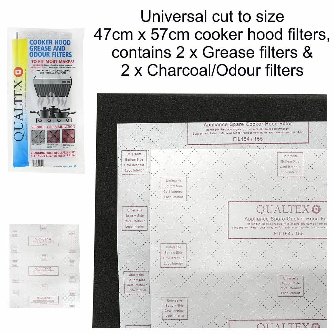 UNIVERSAL EXTRACTOR FAN COOKER HOOD GREASE & CHARCOAL FILTERS 47cm x 57cm