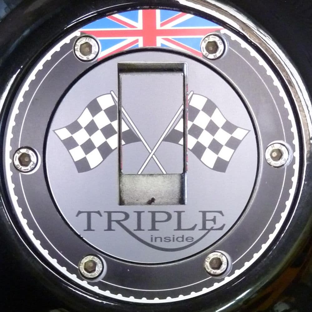 TRIUMPH Petrol/Gas Cap Aluminium Tank Decal "Triple Inside"