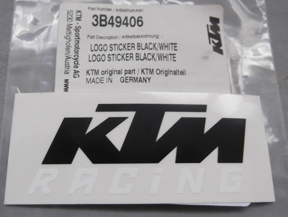KTM Racing Logo Decal 85mm x 34mm - Black / White 3B49406