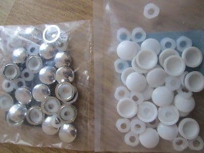 25 x Plastic Dome Screw Caps Cover Polished Chrome/ White mirrors or ...