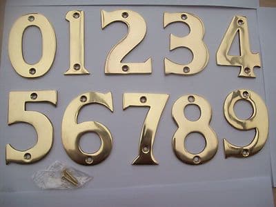 3"/75mm Solid Brass Chunky Wide House Door Numbers Numerals Polished Brass