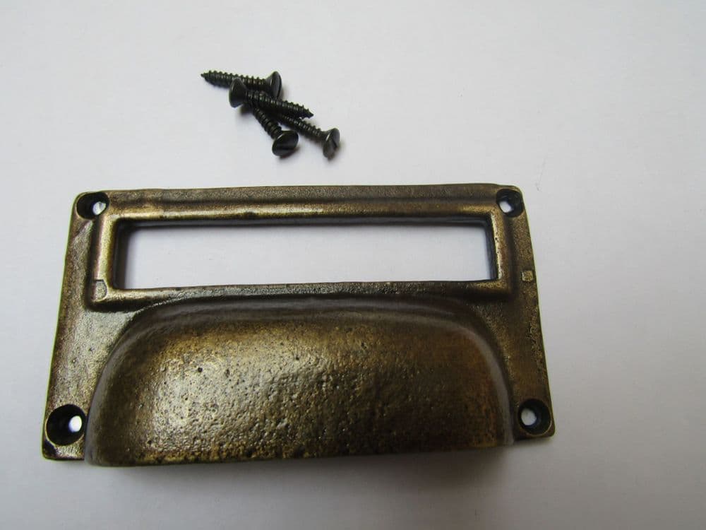 4" Large Card Holder Cup Handle Antique Brass