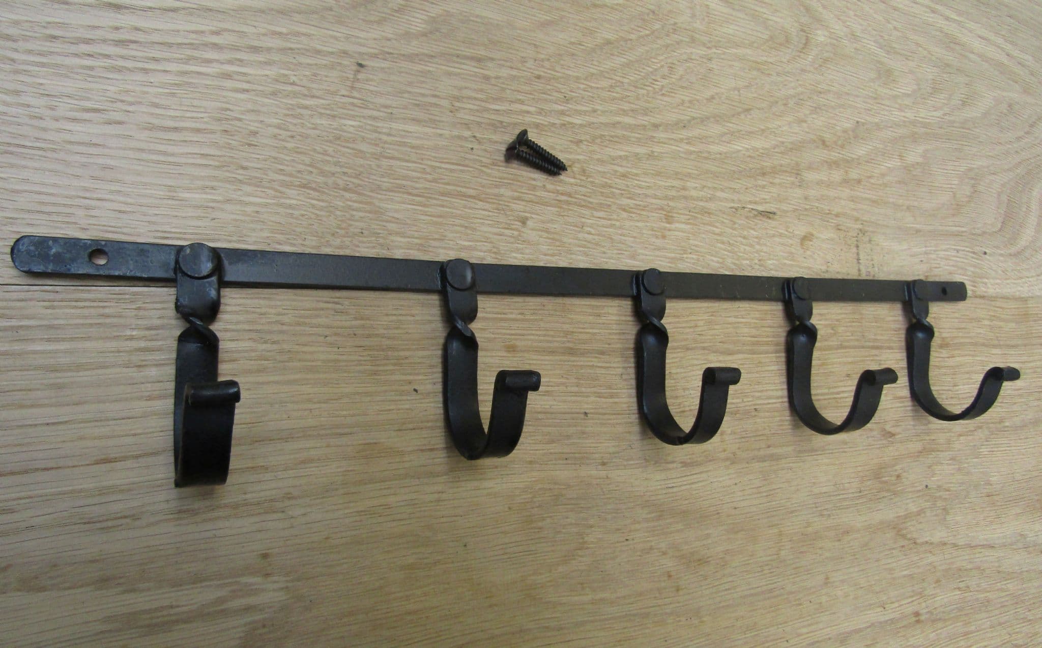 5 Hook Rail Hand Forged Kitchen Rail Black Wax