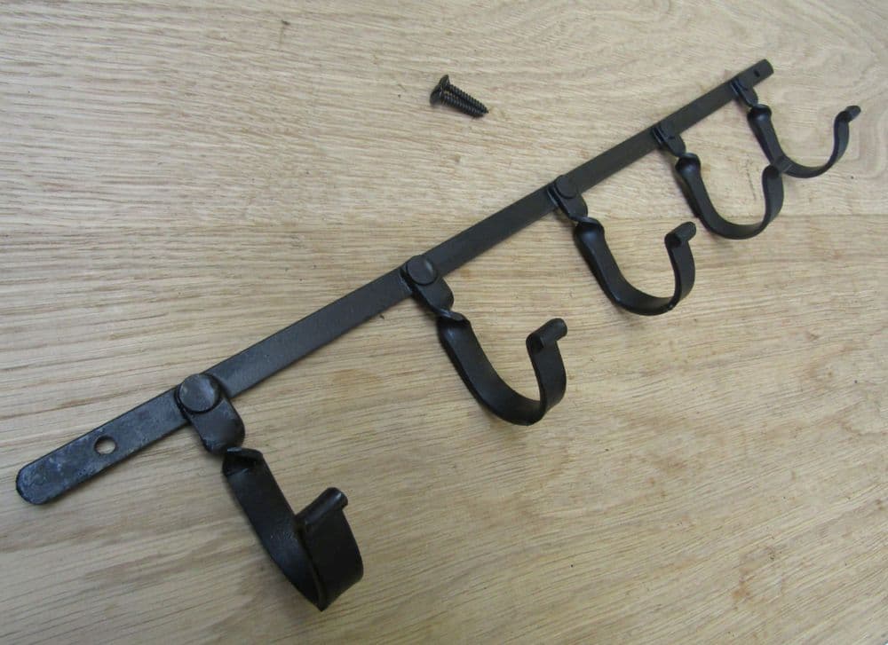 5 Hook Rail Hand Forged Kitchen Rail Black Wax