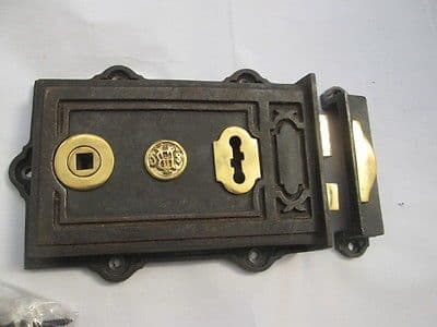 Antique Wrought Cast Iron & Brass Davenport Door Rim Lock Latch ...