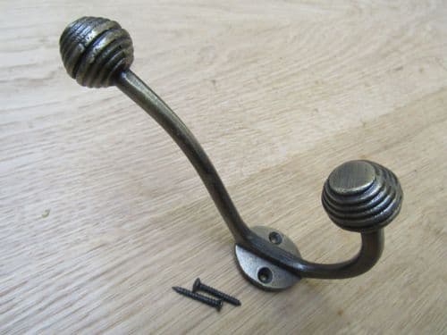 Beehive Ball Tip Coat Hook Antique Brass