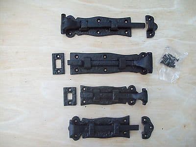 BLACK ANTIQUE CAST IRON ORNATE TUDOR FANCY TOWER SLIDING DOOR GATE BOLTS