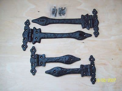 Black antique iron fancy ornate leaf tee hinges 6"/ 9"