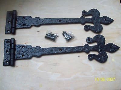 BLACK ANTIQUE IRON GOTHIC DOOR GATE HINGES 400MM/18"