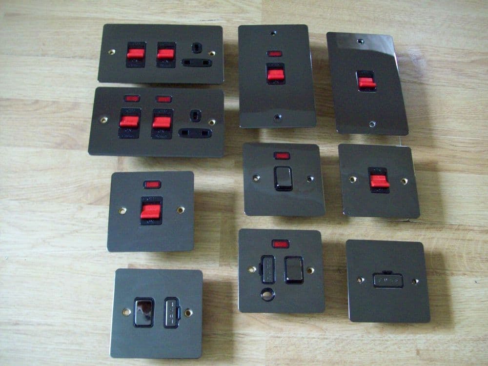 Black Nickel Switch Plate Neon Fused Spur Switch