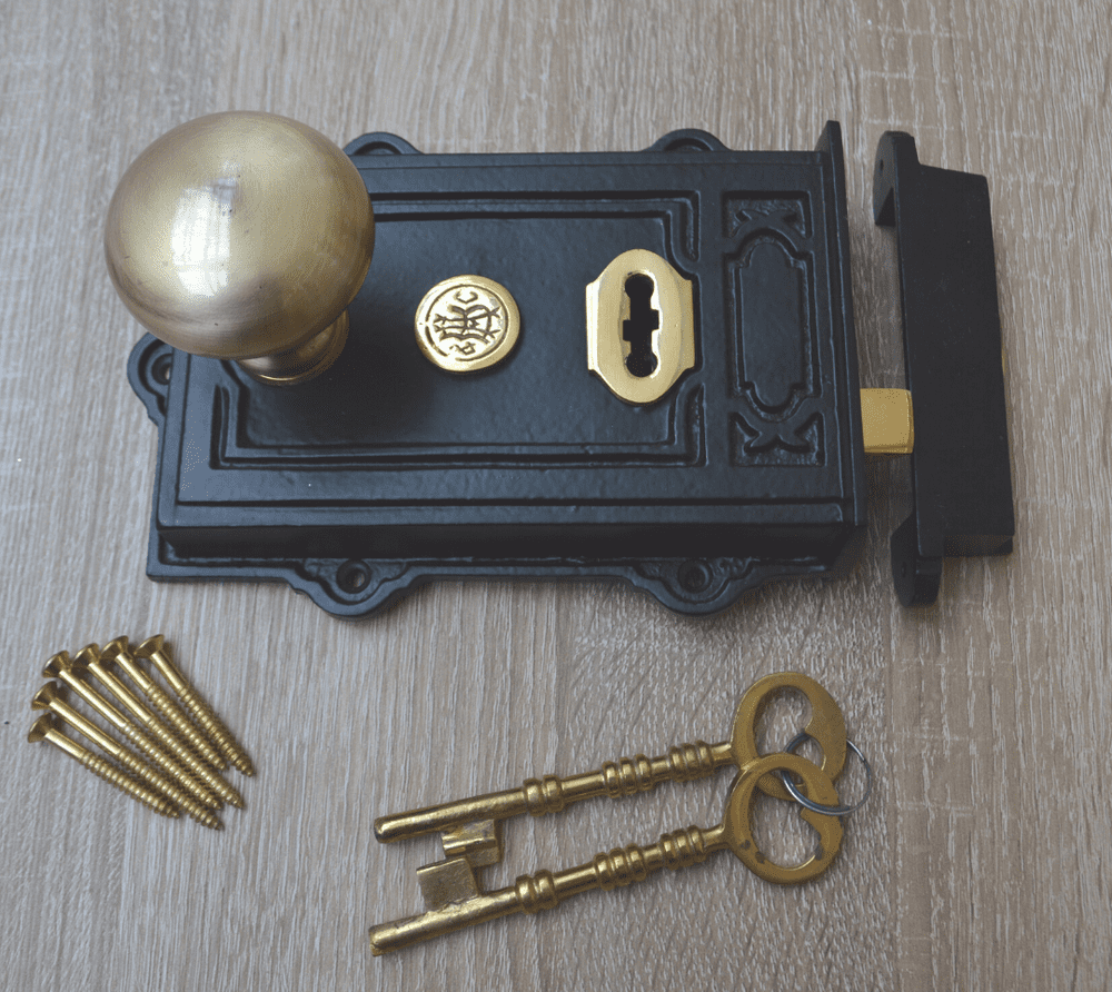 Cast Iron Davenport Rim Lock Black Antique & Mushroom Rim Knob Antique ...