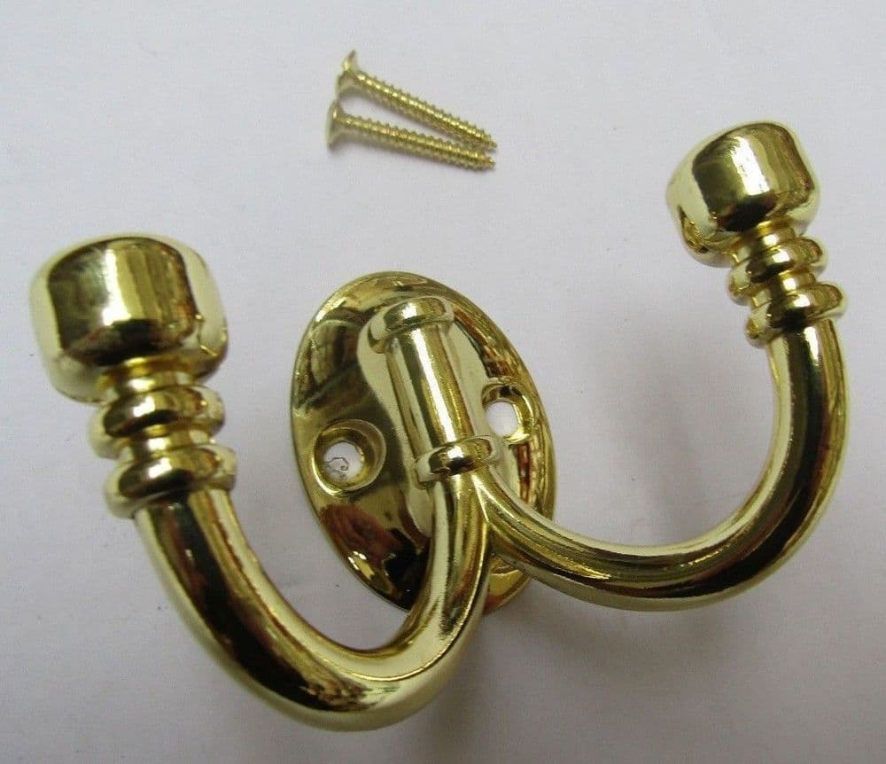 Double Ball End Robe Hook Polished Brass