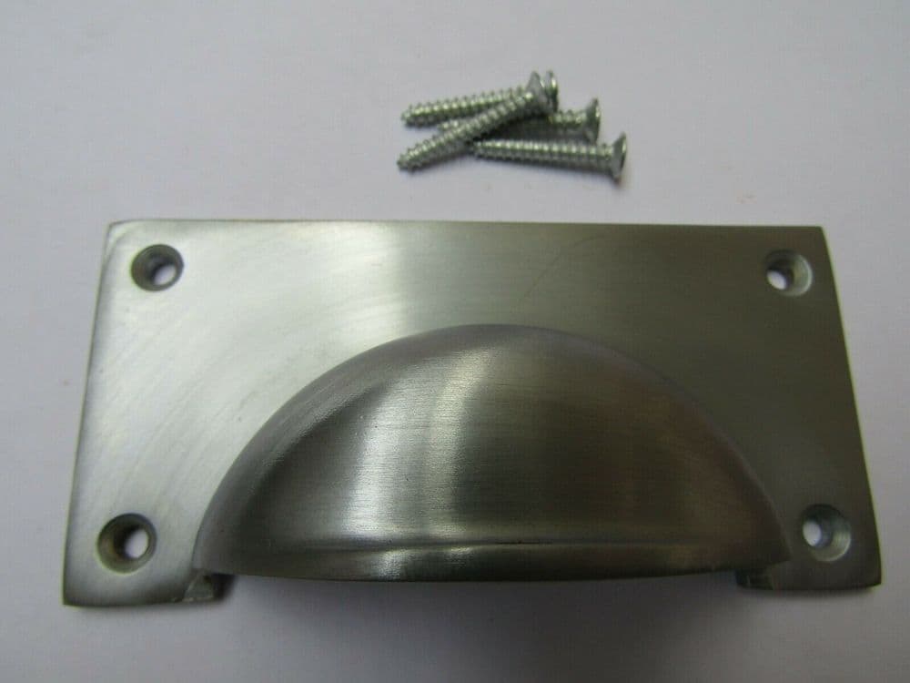 Large Lipped Rectangular Cup Pull Handle Satin Chrome