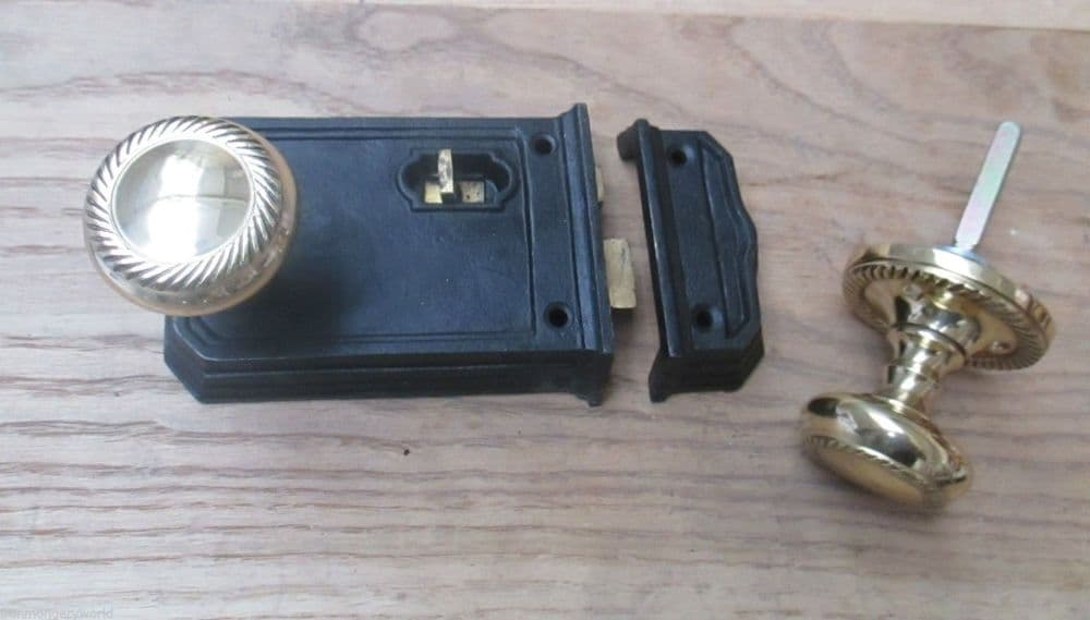 Large Rim Latch Black Antique & Georgian Rim Brass Set