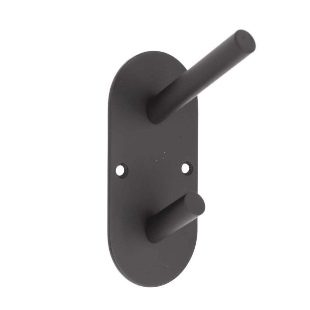 Modern Double Peg Vertical Hook On Plate Matt Black