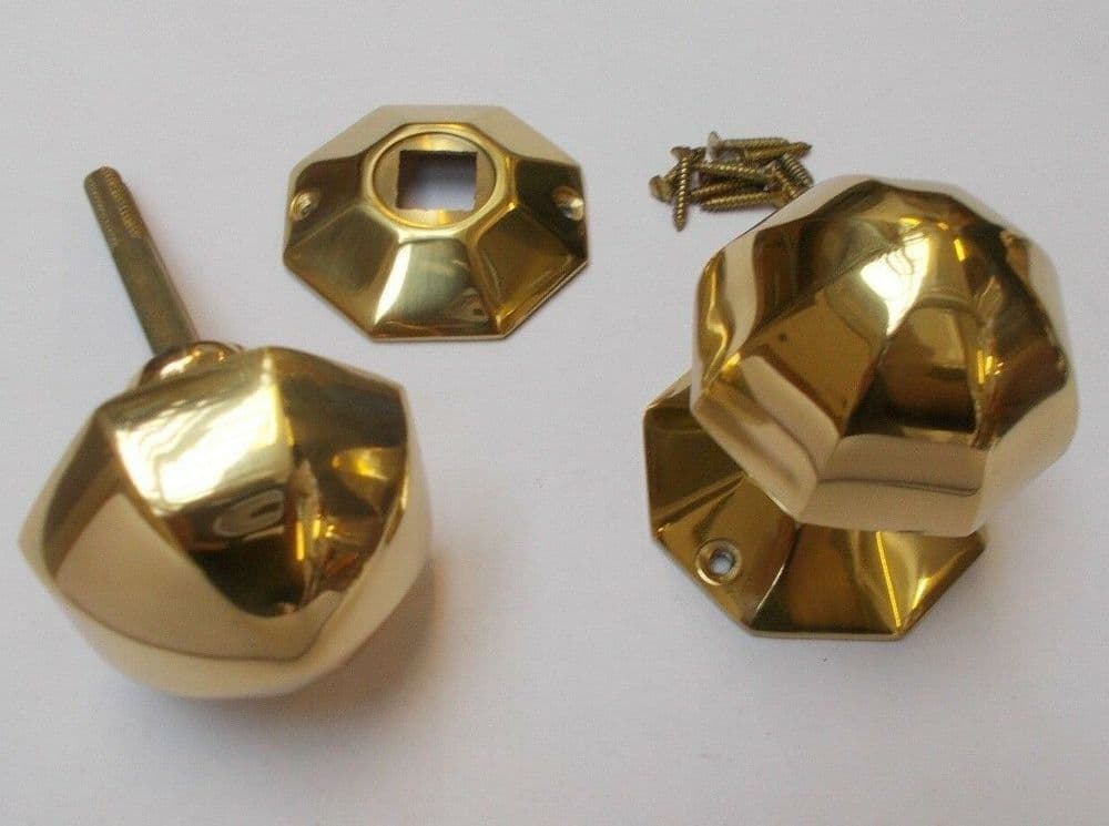 Mortice Door Knob Polished Brass 55mm Octagonal
