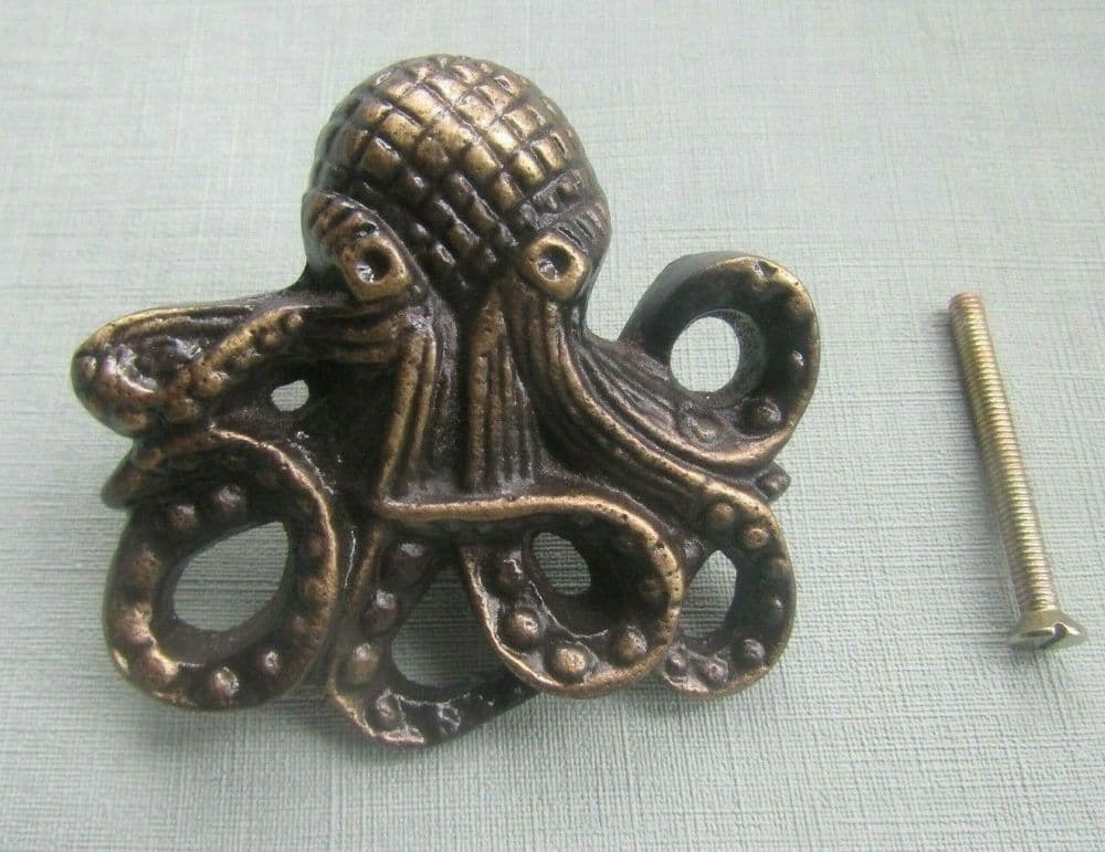 Octopus Cupboard Knob Antique Brass