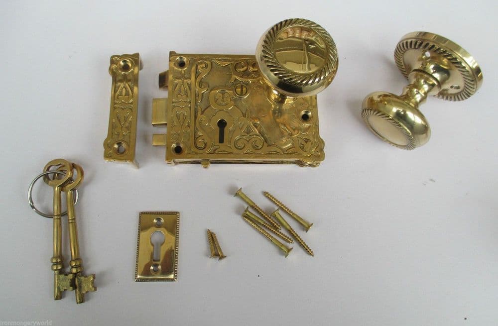Ornate East Lake Lock & Georgian Rim Brass Set