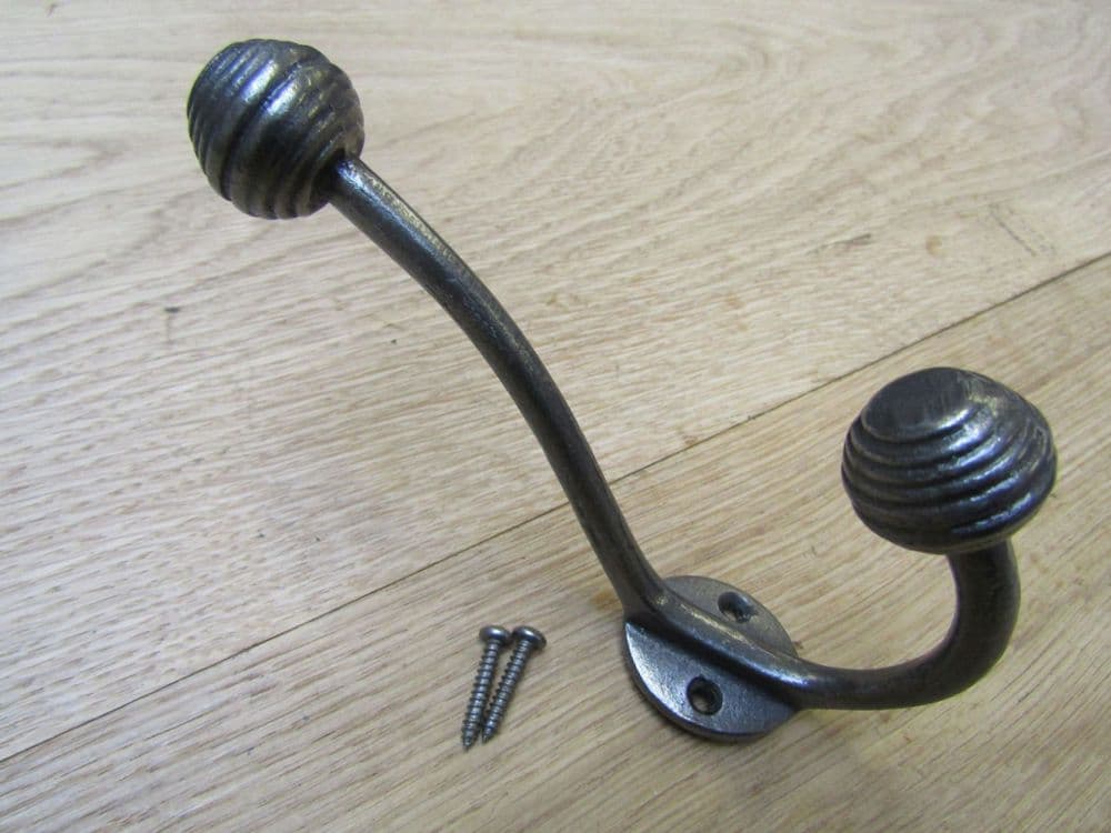 Pack of 3 Beehive Ball Tip Coat Hook Antique Iron 6"