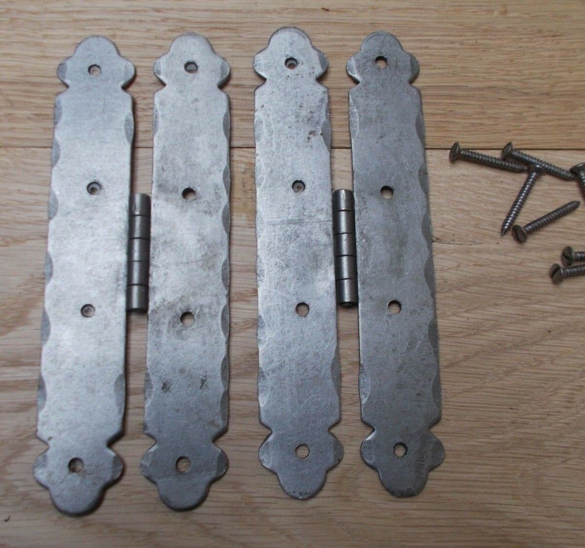 Pair Of Hand Forged Ornate H Hinges Antique Iron