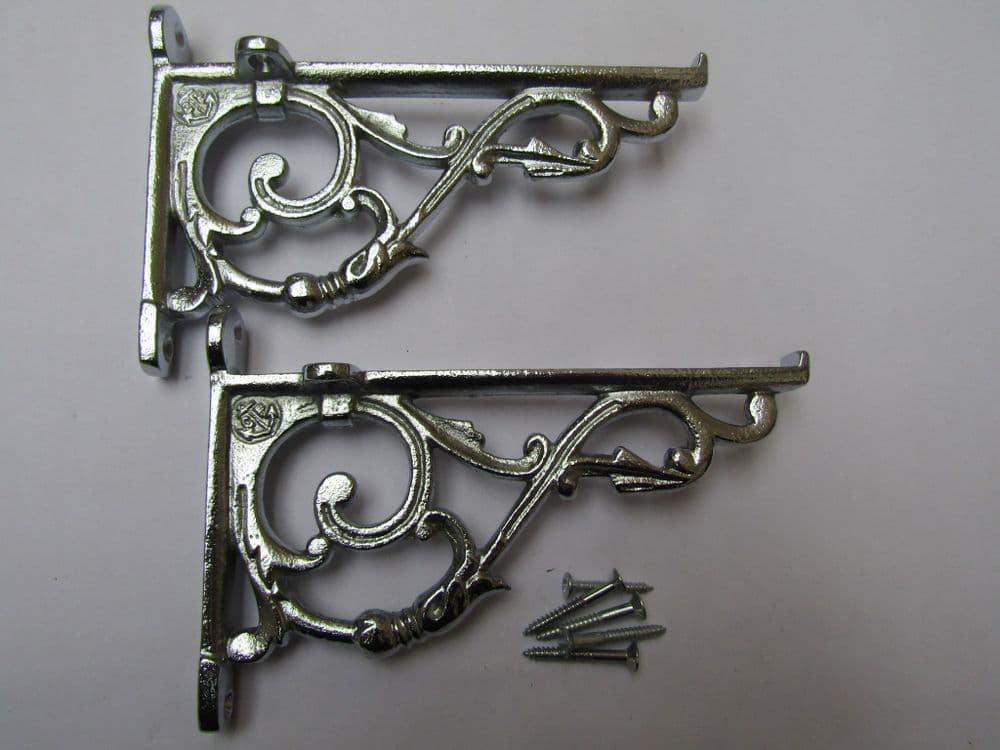 Pair Of Small Lipped Shelf Brackets Polished Chrome
