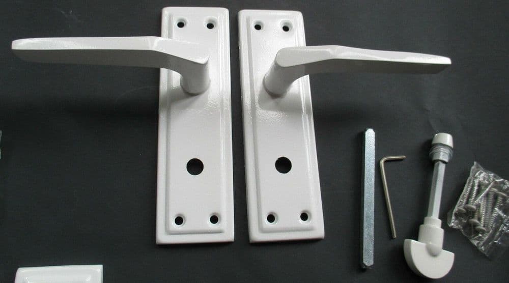 Pair Of White Sprung Lever Bathroom Handle