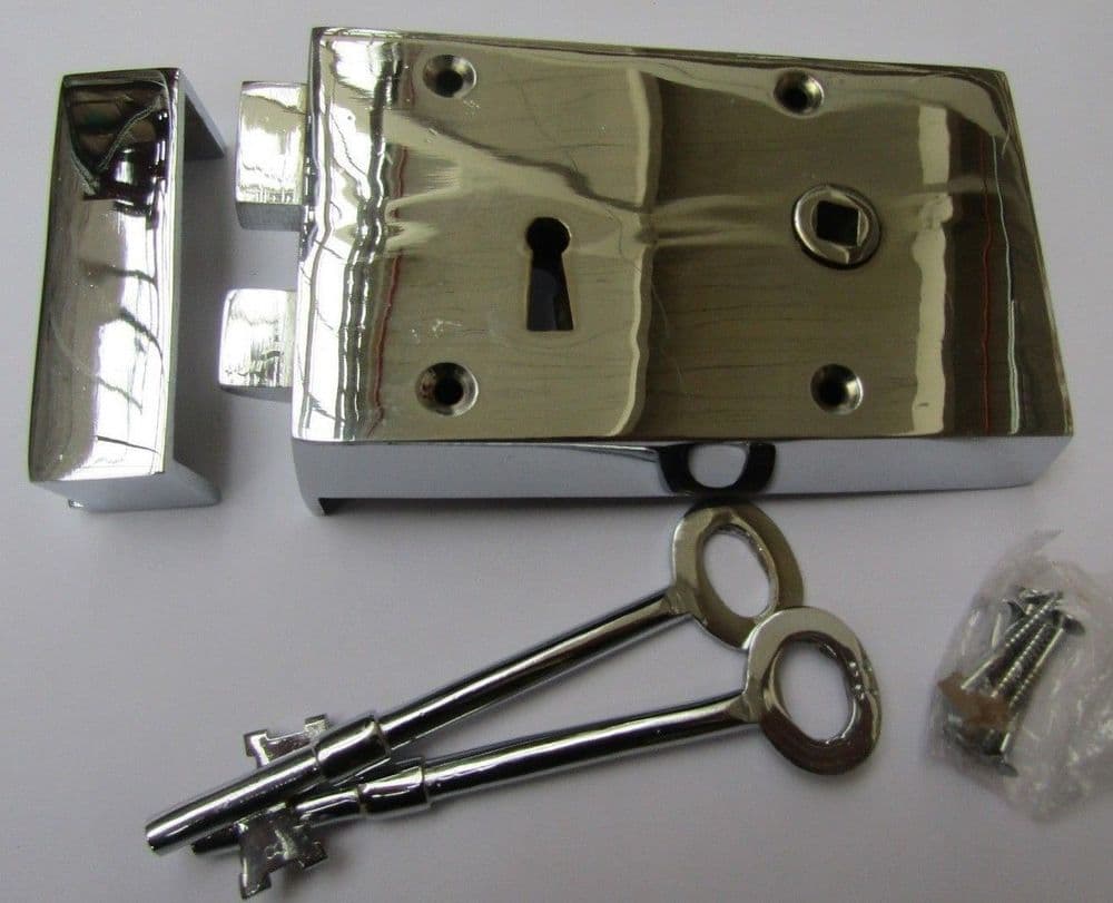 Solid Brass Construction Left Hand Rim Lock Polished Chrome