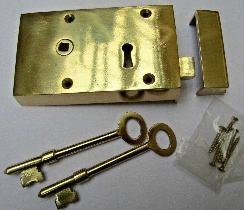 Solid Brass Construction Right Hand Rim Lock Polished Brass