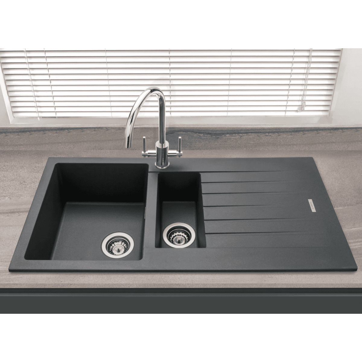 Contemporary Granite 1 5 Bowl Sink with Drainer 500 x 1000mm - Gunmetal