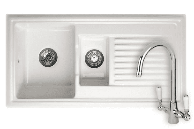 River range - Dovey - Ceramic White Sink One and a Half Bowl with Mixer ...