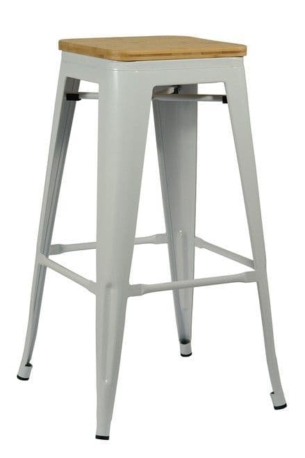 Tolix Natural Wood Seat White Bar Stool