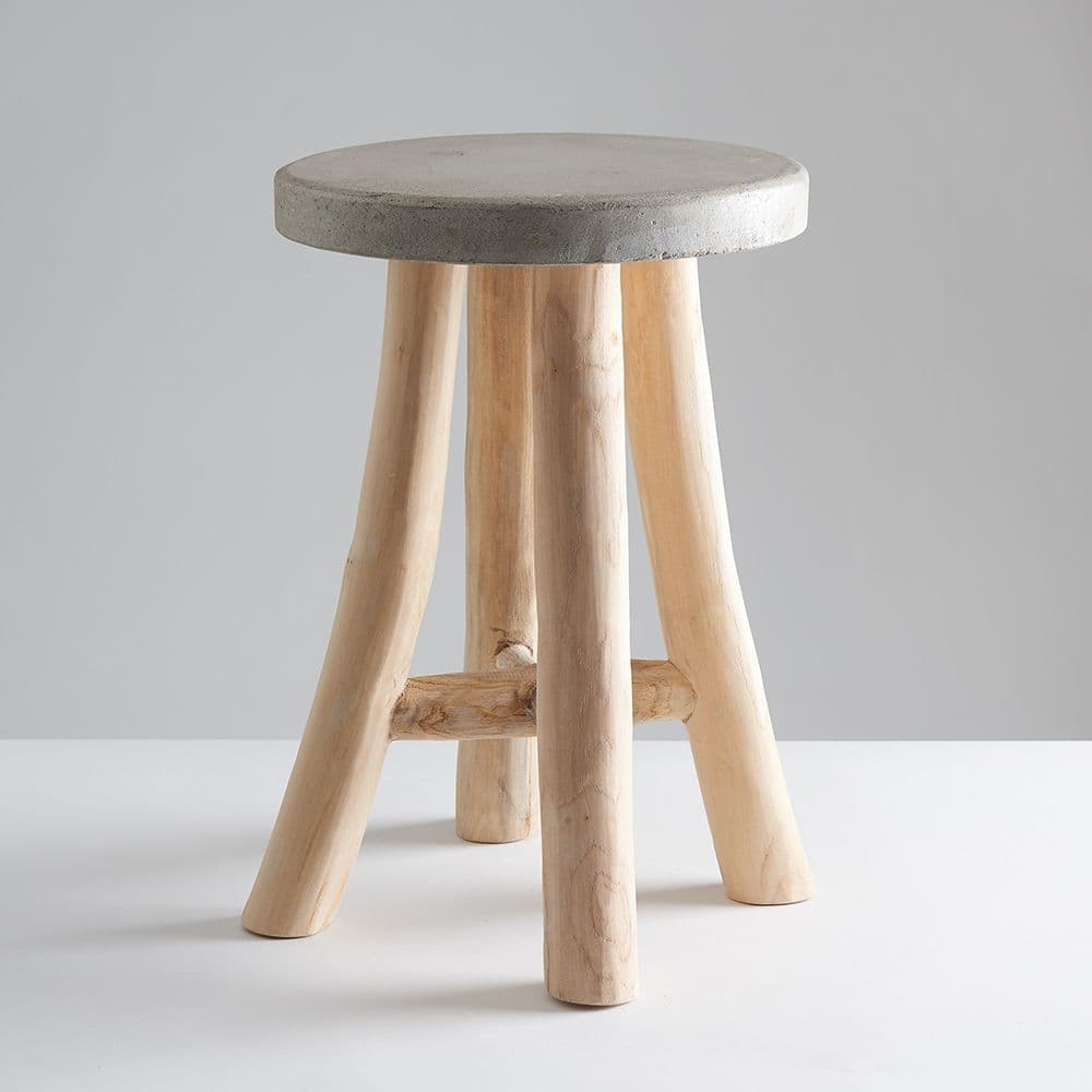 Bedrock Light Grey Stone And Wood Stool