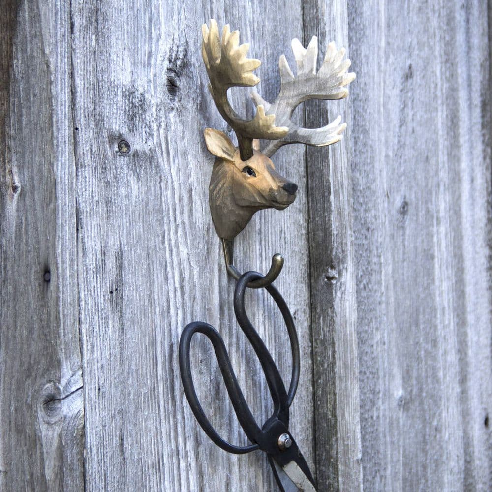 Carved Wooden Red Deer Hook