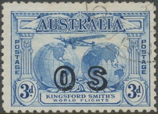 Australian Official Stamp (OS) SG O124 1931 3d Kingford Smith's World ...