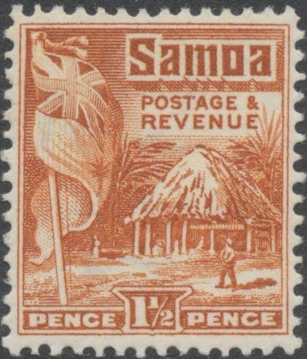 Samoa SG151 1½d. Native Hut, chestnut perf 14x14½ (SES/230)