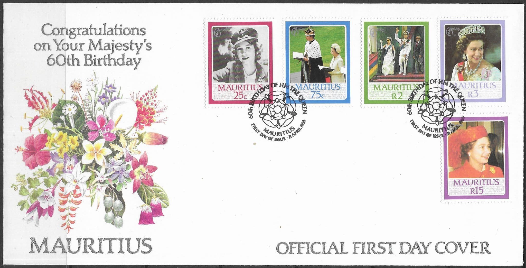 Mauritius 1986 Queen Elizabeth 60th Birthday First Day Cover