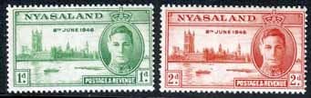 Nyasaland Stamps 1946 King George VI Victory Set Fine Mint