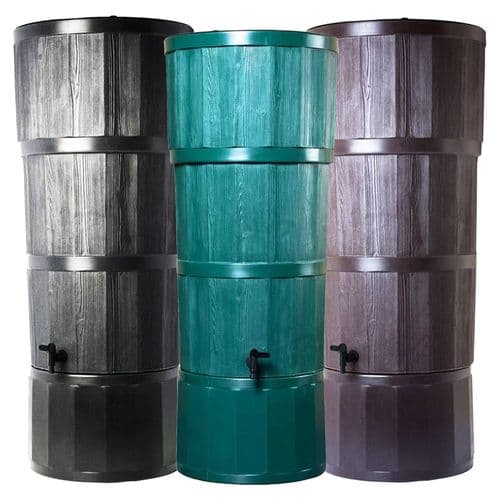 150L Wood Grain Effect Water Butt Rain Water Collector Complete With ...