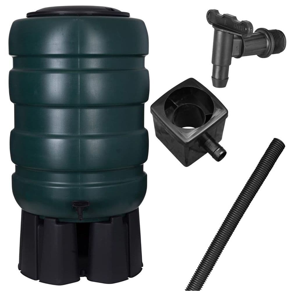 230L Large Garden Round Plastic Water Butt Set Including Tap with Stand ...