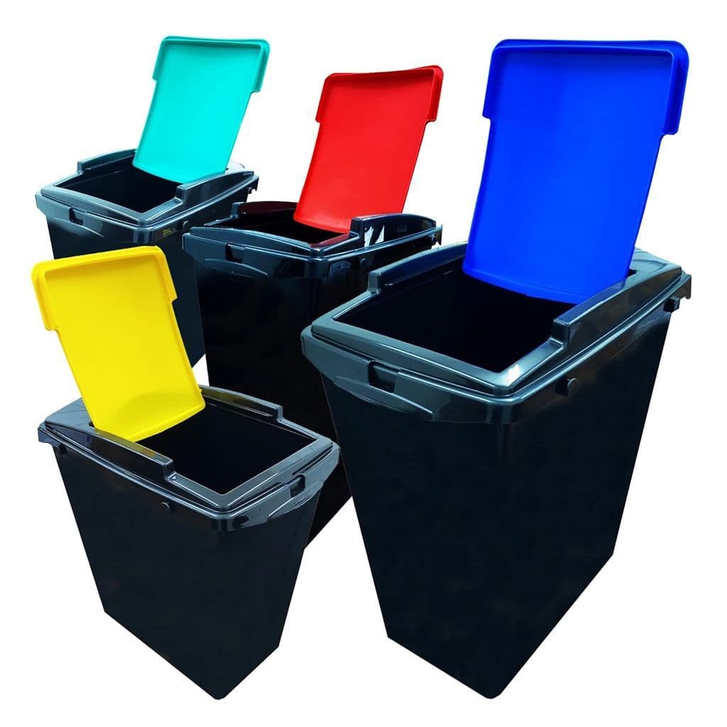40L Black Base Recycling Waste Utility Interlocking Bins With Colour ...