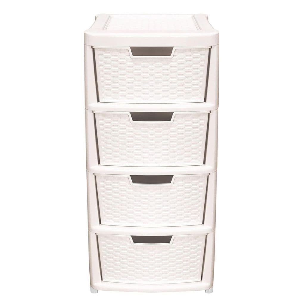 Large Pink Or Cream Rattan 4 Drawer Plastic Storage Modular Tower Unit