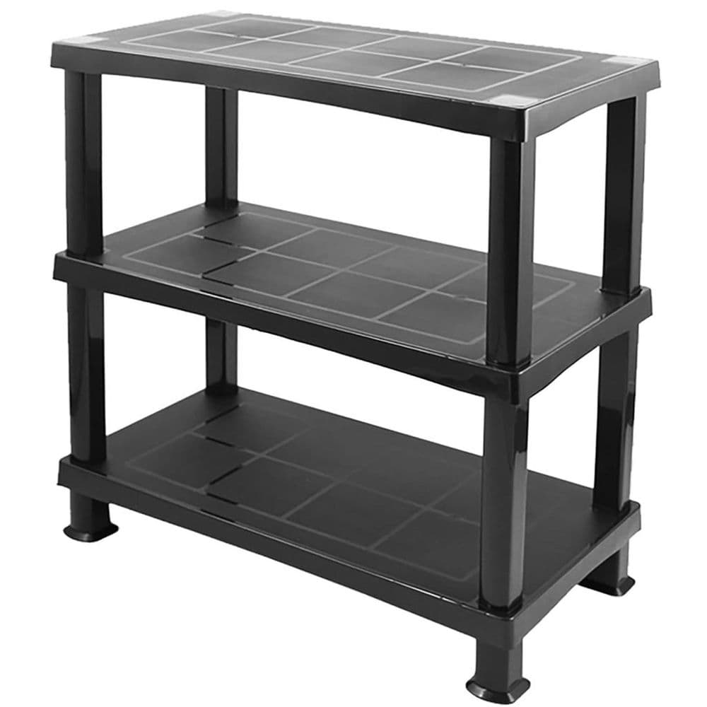 Multipurpose 3 Tier Strong Black Plastic Shelving Units Racking Shelf ...