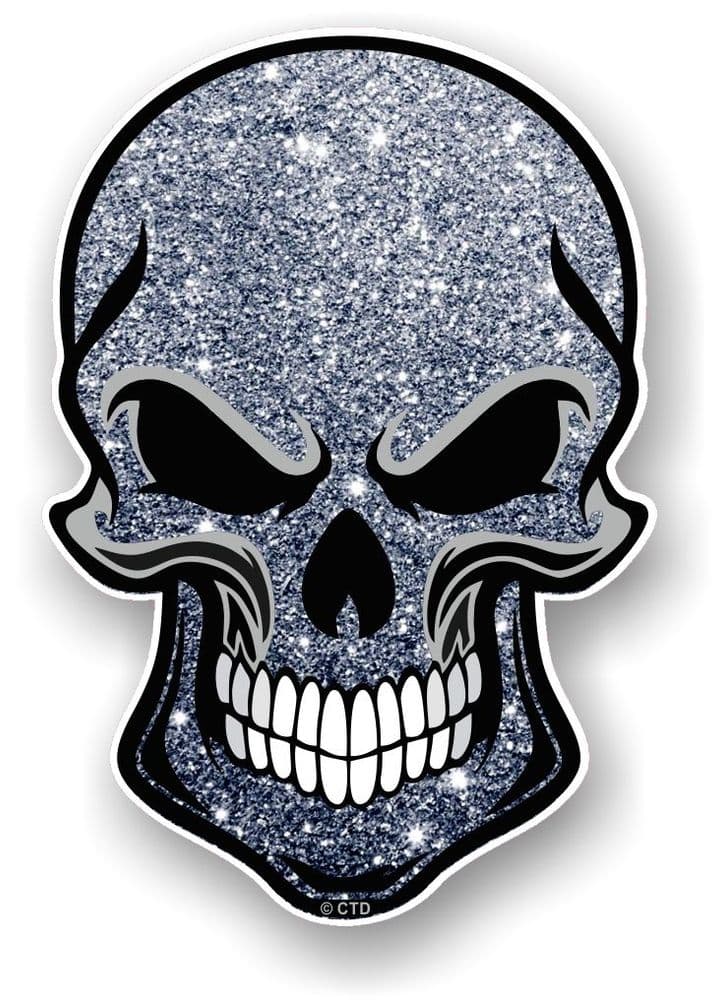 GOTHIC BIKER SKULL With Grey Glitter Sparkle Effect External Vinyl Car ...